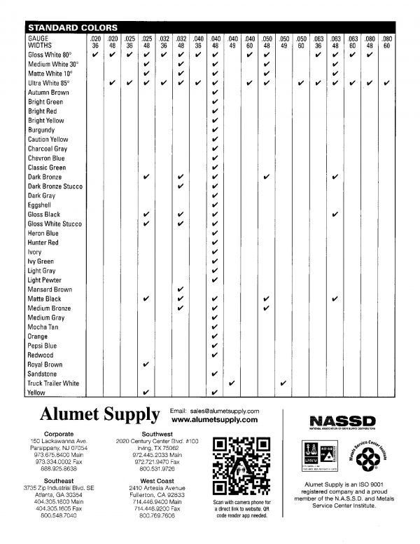 Aluminum Color Chart - Sign Source USA